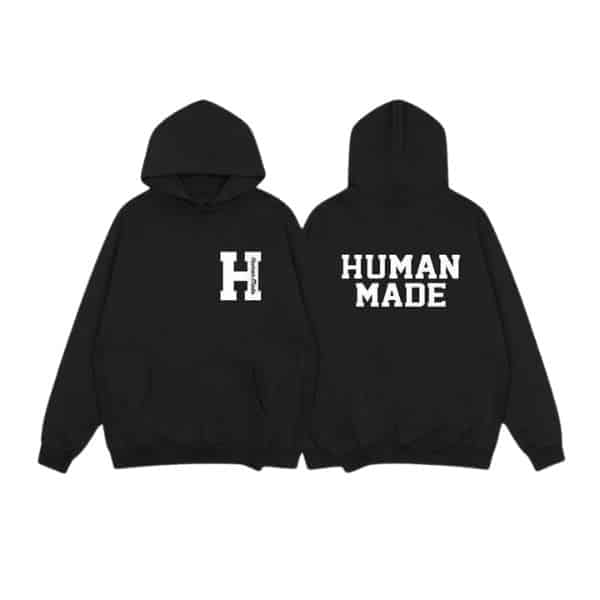Human Made Black Hoodie With Varsity H And Back Logo - Human Made